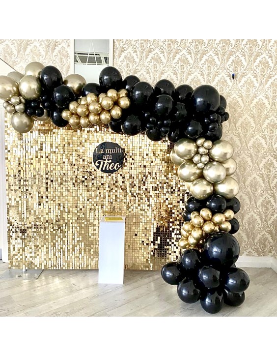 Gold Sequin Backdrop with balloon Arch